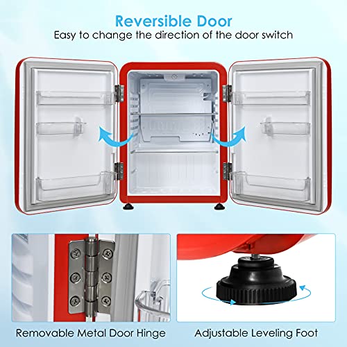 COSTWAY Compact Refrigerator, 2.4 cu ft. Single Door Small Fridge with Auto Defrost, Adjustable Temperature 32℉ to 50℉, Reversible Door, Removable Glass Shelves, Mini Fridge for Bedroom, Apartment, Red