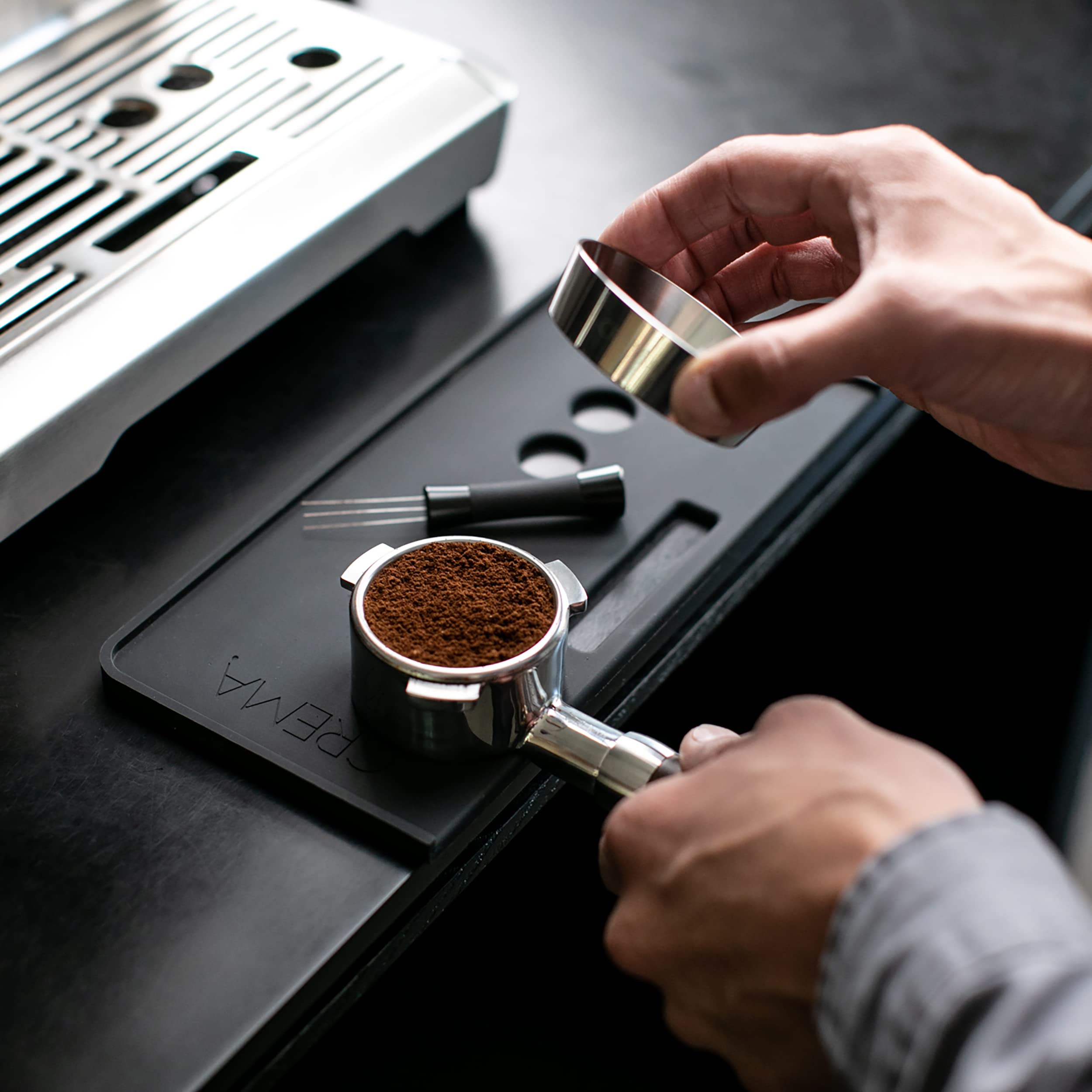 Crema Coffee Products | 54mm Espresso Dosing Funnel/Ring | Silver | Fits 54mm Breville Portafilter | 54mm | Silver