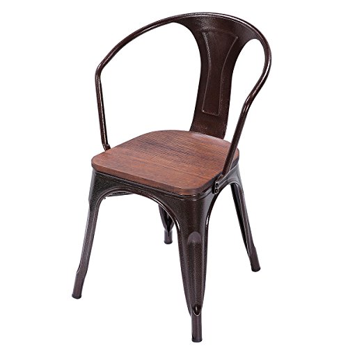 COSTWAY Metal Dining Chair Tolix Style Indoor Outdoor Use Armchair Stackable Bistro Cafe Chair Stackable Armchair, Set of 2