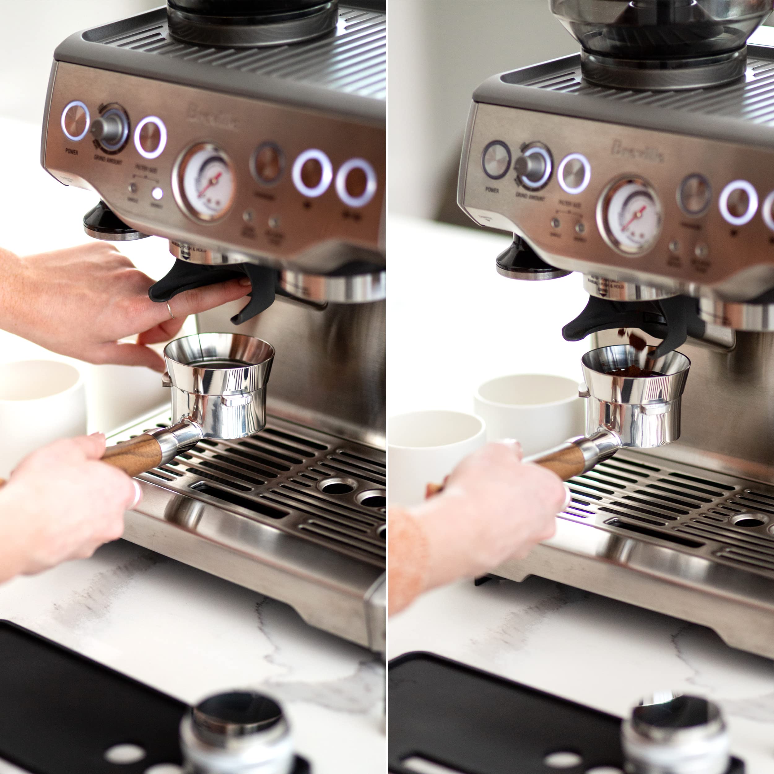 Crema Coffee Products | 54mm Espresso Dosing Funnel/Ring | Silver | Fits 54mm Breville Portafilter | 54mm | Silver