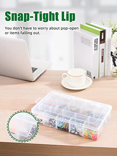 iBune 15 Grids Large Plastic Compartment Container for Washi Tape, Bead Storage Organizer Box Case with Removable Dividers for Jewelry Craft Tackles Tools, Size 11 x 7 x 2.3 in, White¡