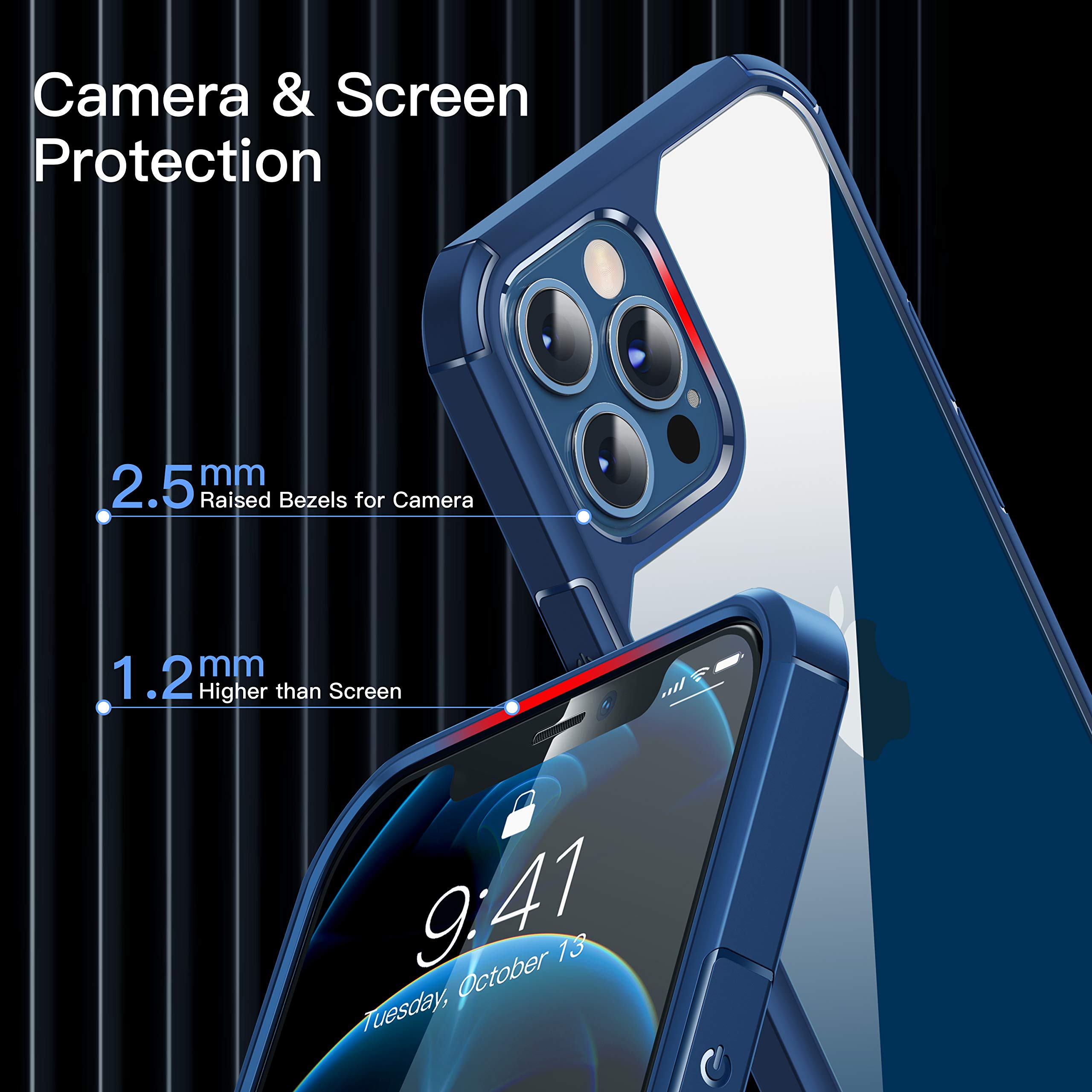 CASEKOO Designed for iPhone 12 Pro Case, Designed for iPhone 12 Case [Military Grade Drop Protection], Clear Shockproof Protective Phone Case Slim Thin Cover 5G 6.1 inch 2020- Pacific Blue