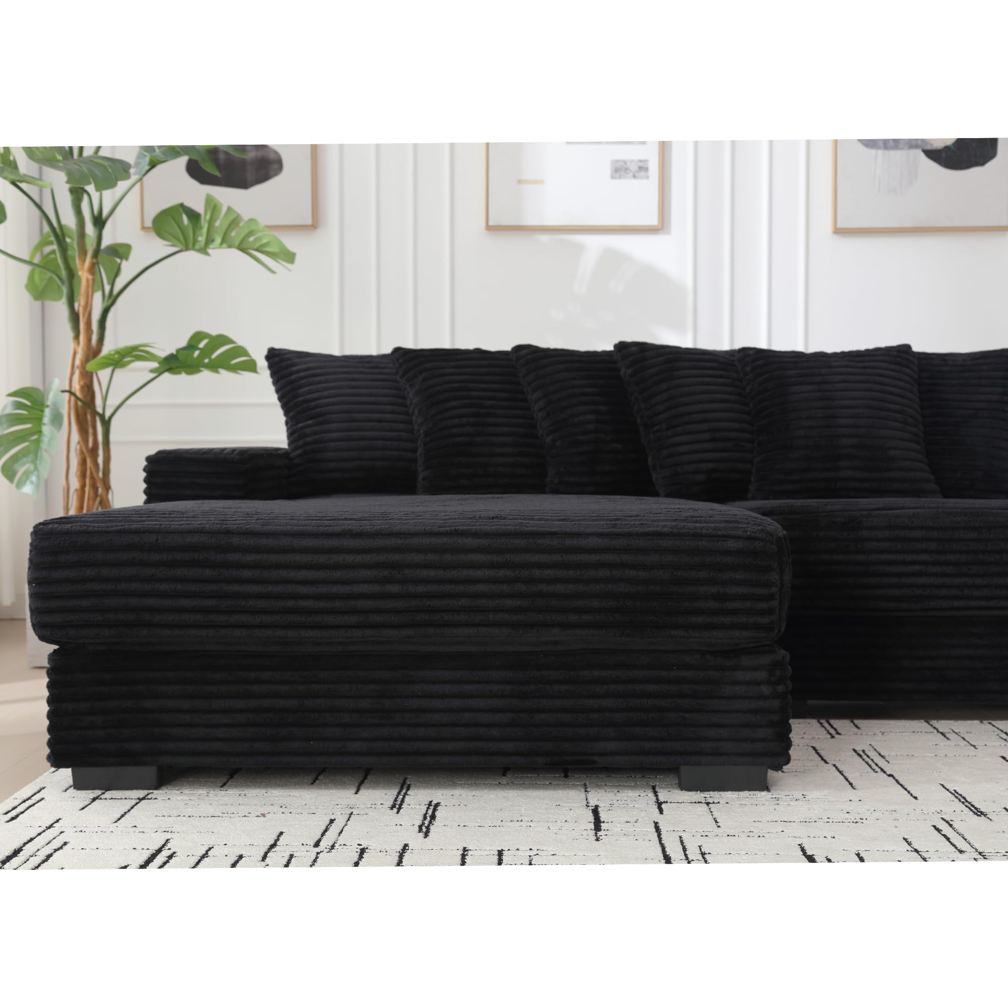 ERYE Oversized Two-Piece Left Facing Modular Sectional Sofa Couch for Living Room, 111-Inch L-Shaped Corduroy Upholstered Convertible Sofa&Couch with Right Chaise Daybed and 8 Pillows