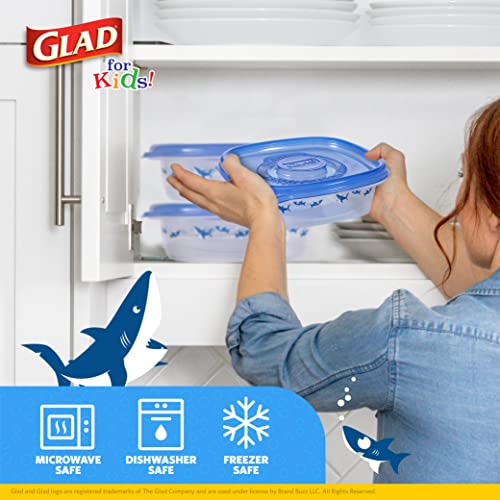 Glad for Kids Sharks GladWare Medium Lunch Square Food Storage Containers with Lids | 25 oz Kids Food Containers with Shark Design, 5 Count Set | Airtight Food Storage Containers for Food