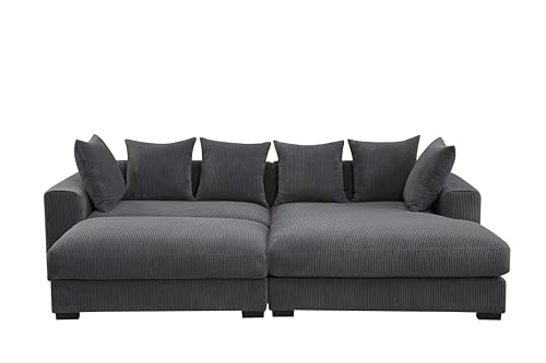 ERYE Oversized 3-Piece Right Facing Sectional Sofa Couches W/Ottoman for Living Room, 109.75-Inch L Shaped Corduroy Upholstered Convertible Sofa&Couch with Left Chaise Daybed and 6 Pillows