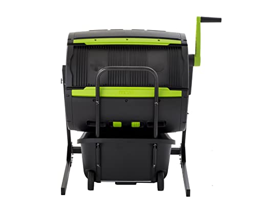 Maze 65 Gallon Dual Chamber Compost Tumbler with Large Double Door and Open Base and Comes with Maze Compost Cart
