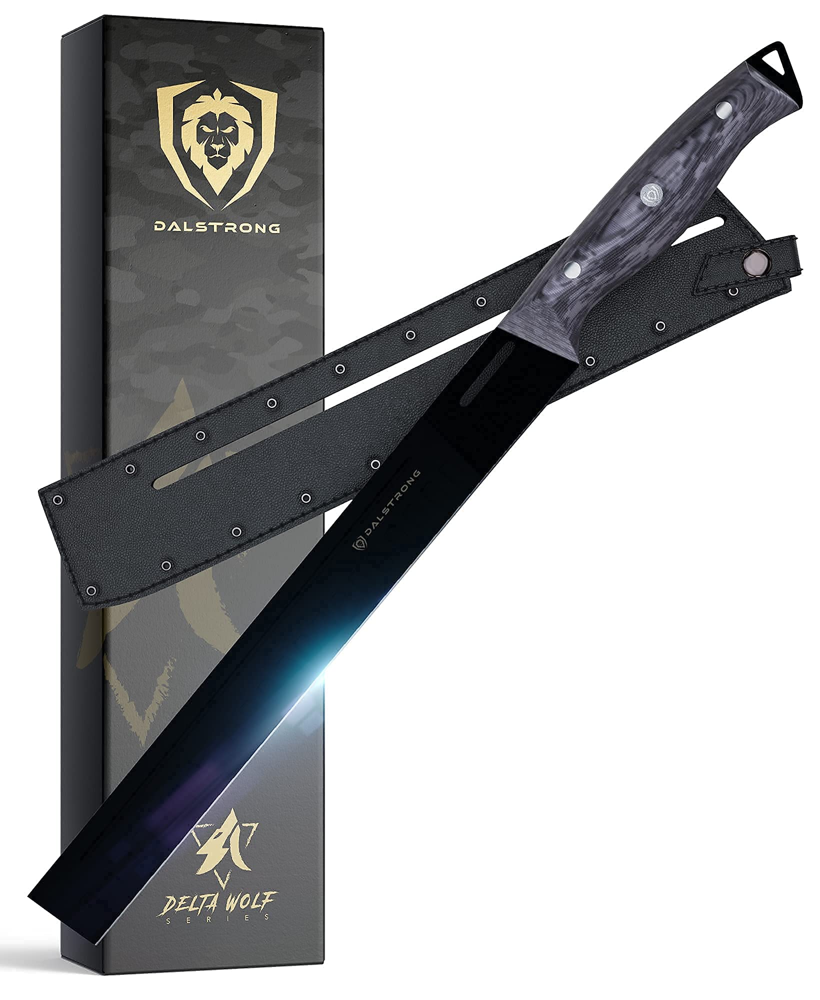 DALSTRONG Delta Wolf Series Chef Knife 10" Bundled with Delta Wolf Series Slicing & Carving Knife 12" with PU Leather Sheath - Black Titanium Nitride Coating - G10 Camo Handle