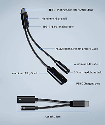 Samsung Galaxy S23 Ultra Headphone Adapter, 2 in 1 USB C to 3.5mm Headphone Jack Hi-Res DAC and Safe PD 60W Fast Charging Dongle Cord Compatible Google Pixel 6 5 4 XL, Galaxy 23/S22/S21/S21+, Note 20