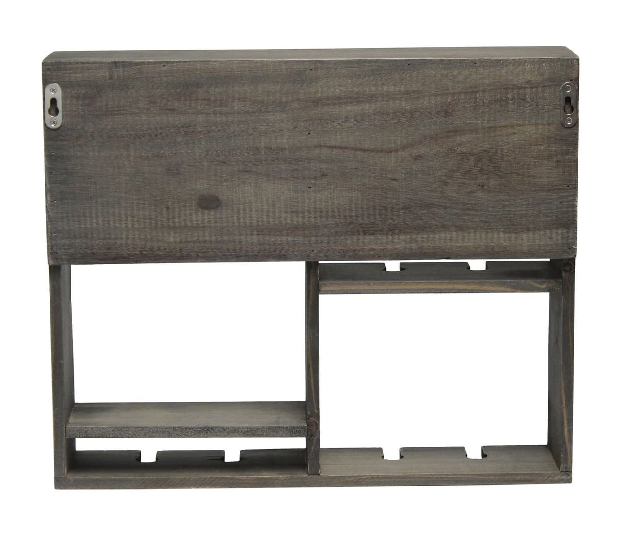 Elegant Designs HG1020-RGY Bartow Wood Shelf with Glass Holder Wall Mounted Wine Rack, Rustic Gray