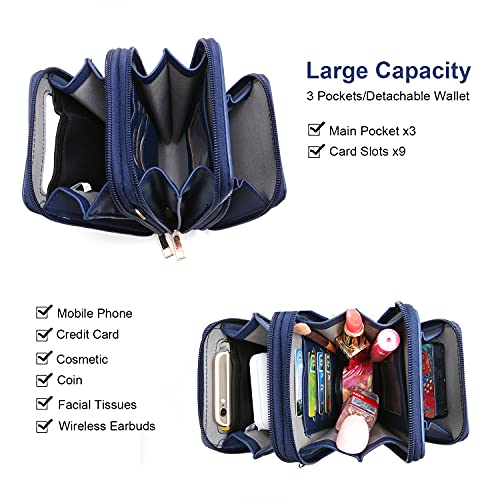 Crossbody Phone Bag for Women, Touch Screen Purse Silver Cellphone Shoulder Bags Card Holder Wallet Purse