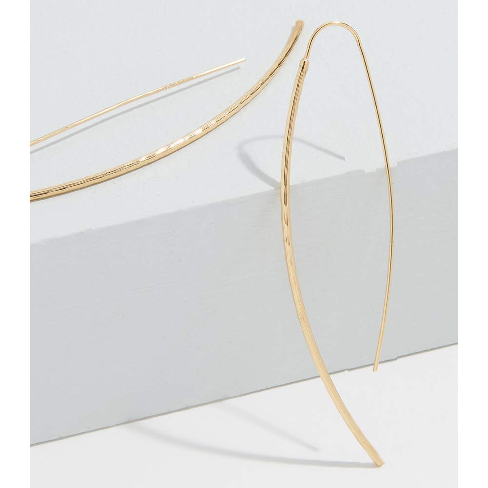 Curved Cut Threader Earrings-Simple Lightweight Open Wire Needle Drop Dangle Bead Threader Earrings