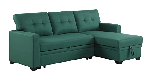 FAVSH Linen Upholstered Sectional Sofa,L-Shape Convertible Sleeper SectionalSofa with Storage Chaise and Pull-Out Bed for Living Room,Apartment,Office,Green