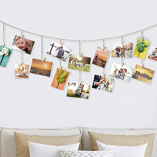 Mini Clothes Pins, 260 PCS Small Wooden Clothes Pins with Jute Twine, Clothespins, Clothes Pins for Photos Crafts DIY Project