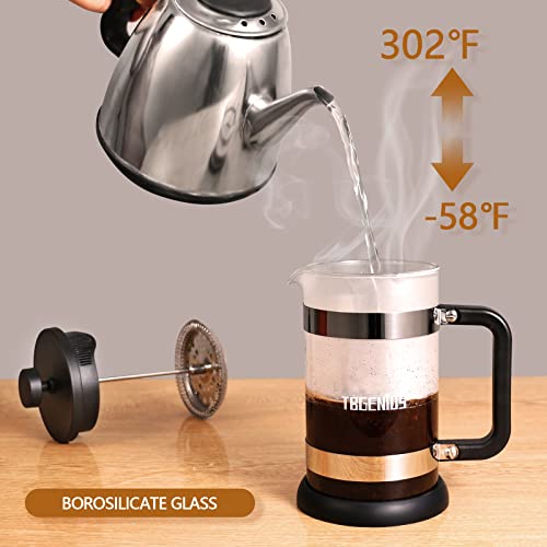 TBGENIUS French Press Coffee Maker 21 oz, Cold Brew Heat Resistant Thickened Borosilicate Coffee Pot, Coffee Presses 600 ml, Tea and Frothed Milk Press (Black,21Ounce)