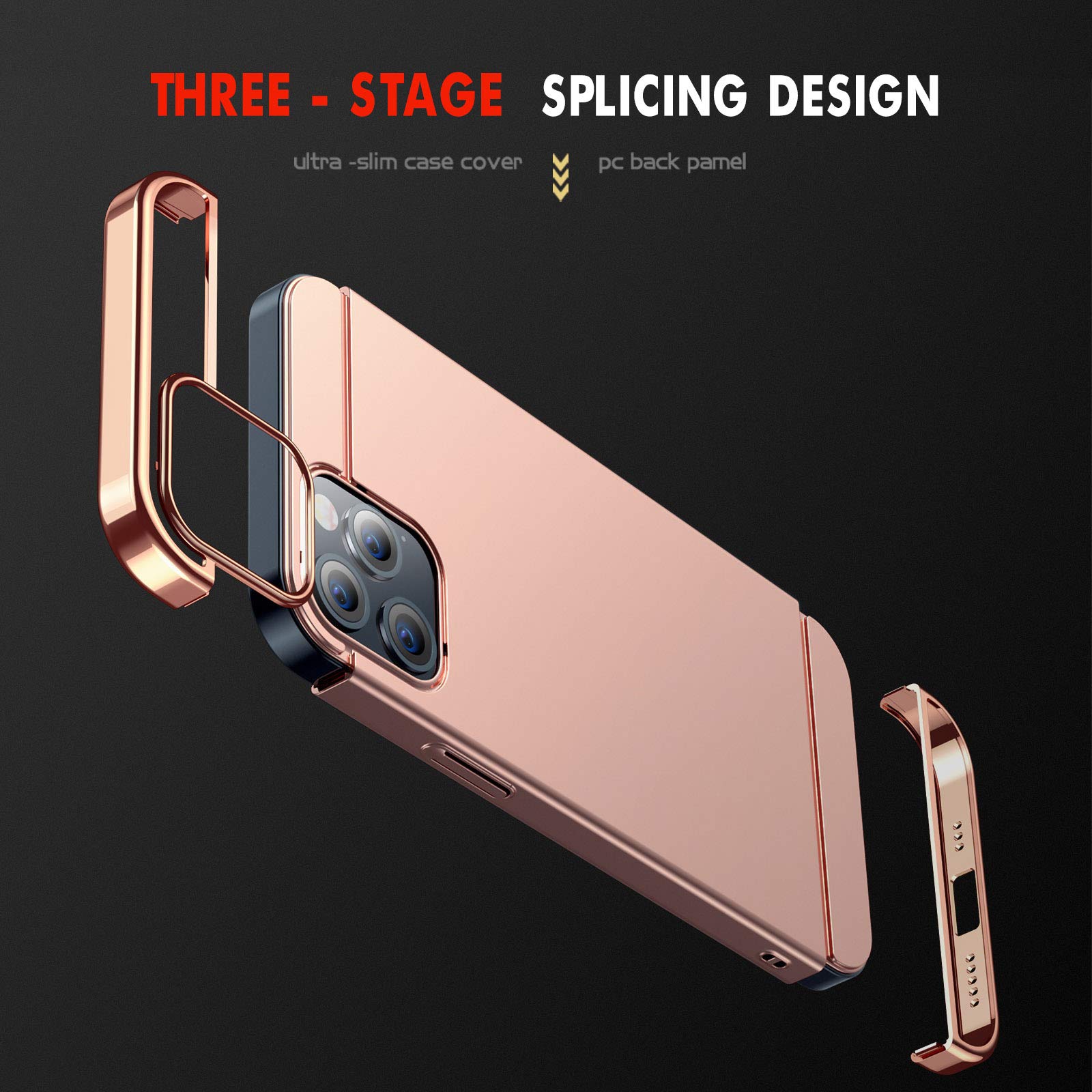 CROSYMX Slim Fit Compatible with iPhone 12 Pro Max Case with [1 x Screen Protector], Ultra Thin Hard Plastic Protective Cover Shockproof Drop Protection 5G Case(6.7 inch) 2020 - Rose Gold