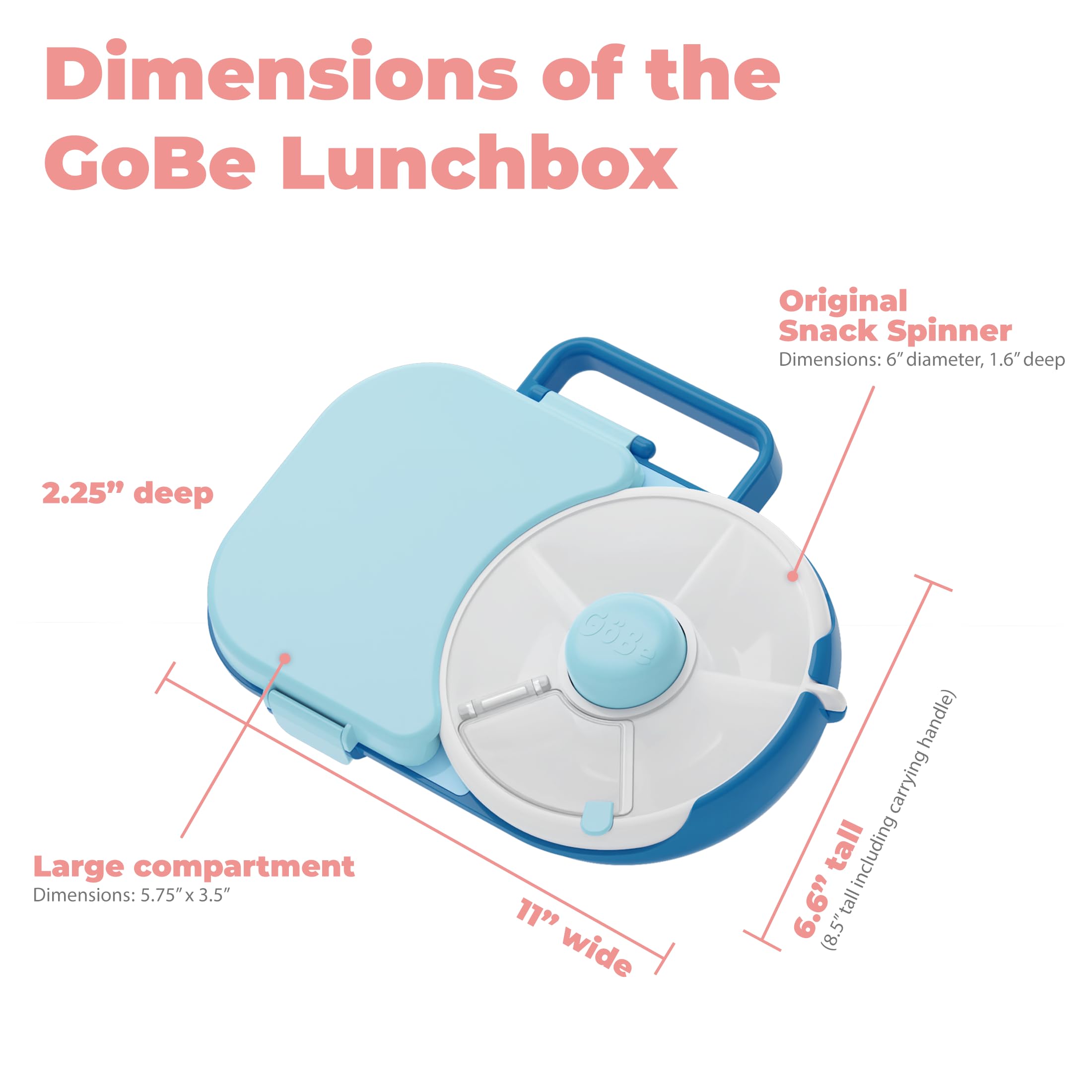 GoBe Kids Lunchbox with Small Snack Spinner Flip - Bundle with Hand Strap & Sticker Sheet, 2-in-1 Bento Style Lunch Container, 5 Small +1 Large Sandwich Compartment, BPA & PVC Free - Lemon Yellow
