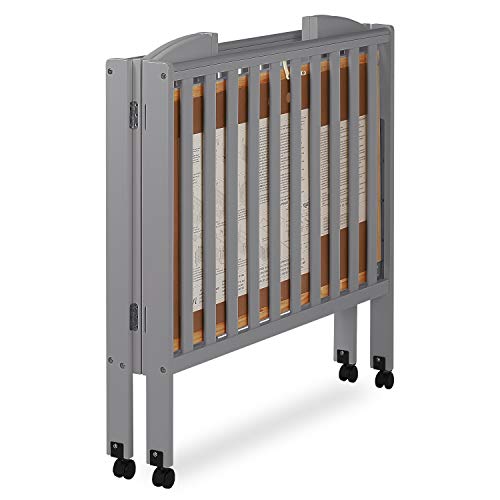 Dream On Me 3 in 1 Portable Folding Stationary Side Crib in Steel Grey, Greenguard Gold Certified, Safety Wheels with Locking Casters, Convertible, 3 Mattress Heights