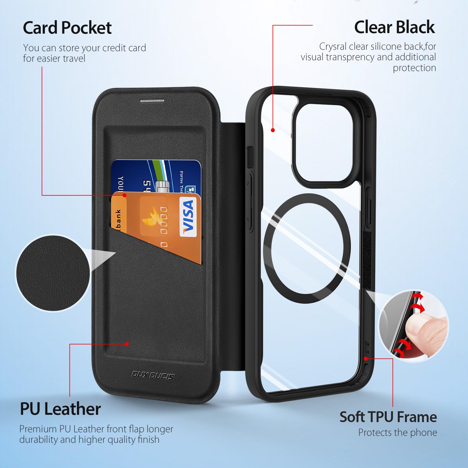 Case for iPhone 15 Pro Max Case Wallet Compatible with Magsafe, Shockproof Full Protective Flip Folio Wallet Case with RFID Blocking Card Slot PU Leather Cover for iPhone 15 Pro Max(6.7",Black)