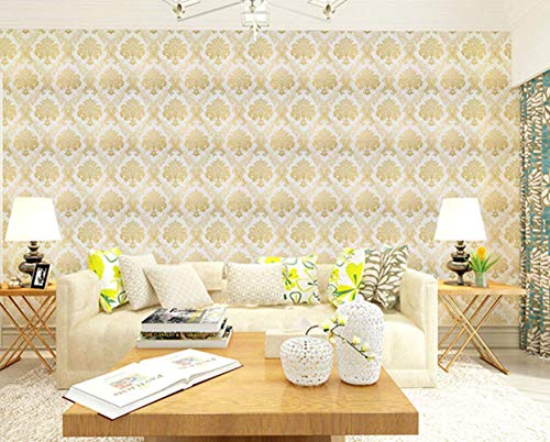 Lependor 17.71" X 118" Luxury Gold Damask Peel and Stick Wallpaper Removable Printed Stick Wall Paper Decorative Self Adhesive Shelf Drawer Liner Roll - 17.71" X 9.8 ft, Gold Damask
