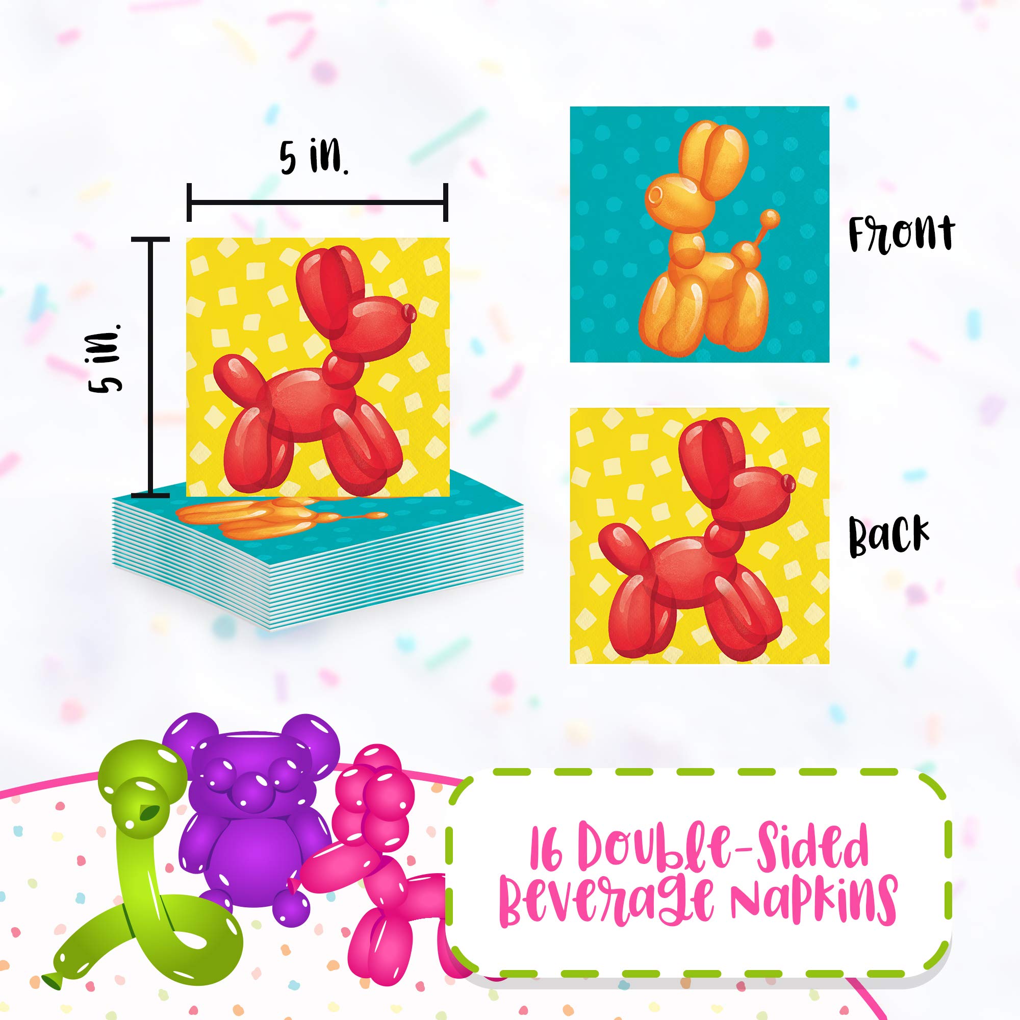 Creative Converting Balloon Animals Dinnerware Party Bundle | Luncheon & Beverage Napkins, Luncheon & Dinner Plates | Colorful Birthday Party for Kids Primary Colors