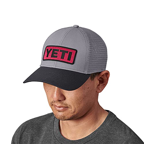 YETI Logo Badge Low Profile Trucker Hat, Black/Harvest Red