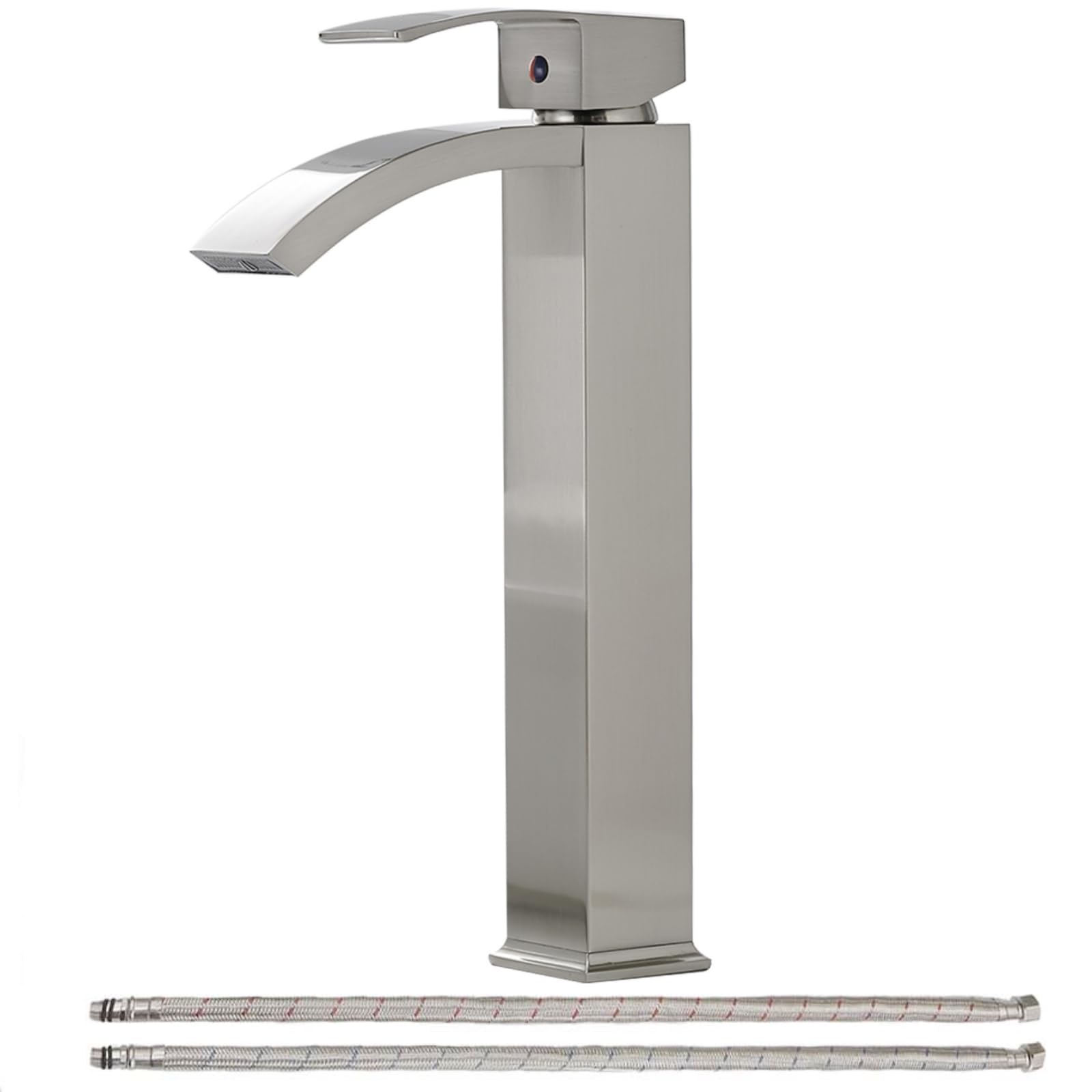 Greenspring Brushed Nickel Bathroom Faucet Vessel Sink Single Hole Single Handle Waterfall Spout Lavatory Commercial Bath Vanity Bowl Faucets Tall Body Supply Line Lead-Free