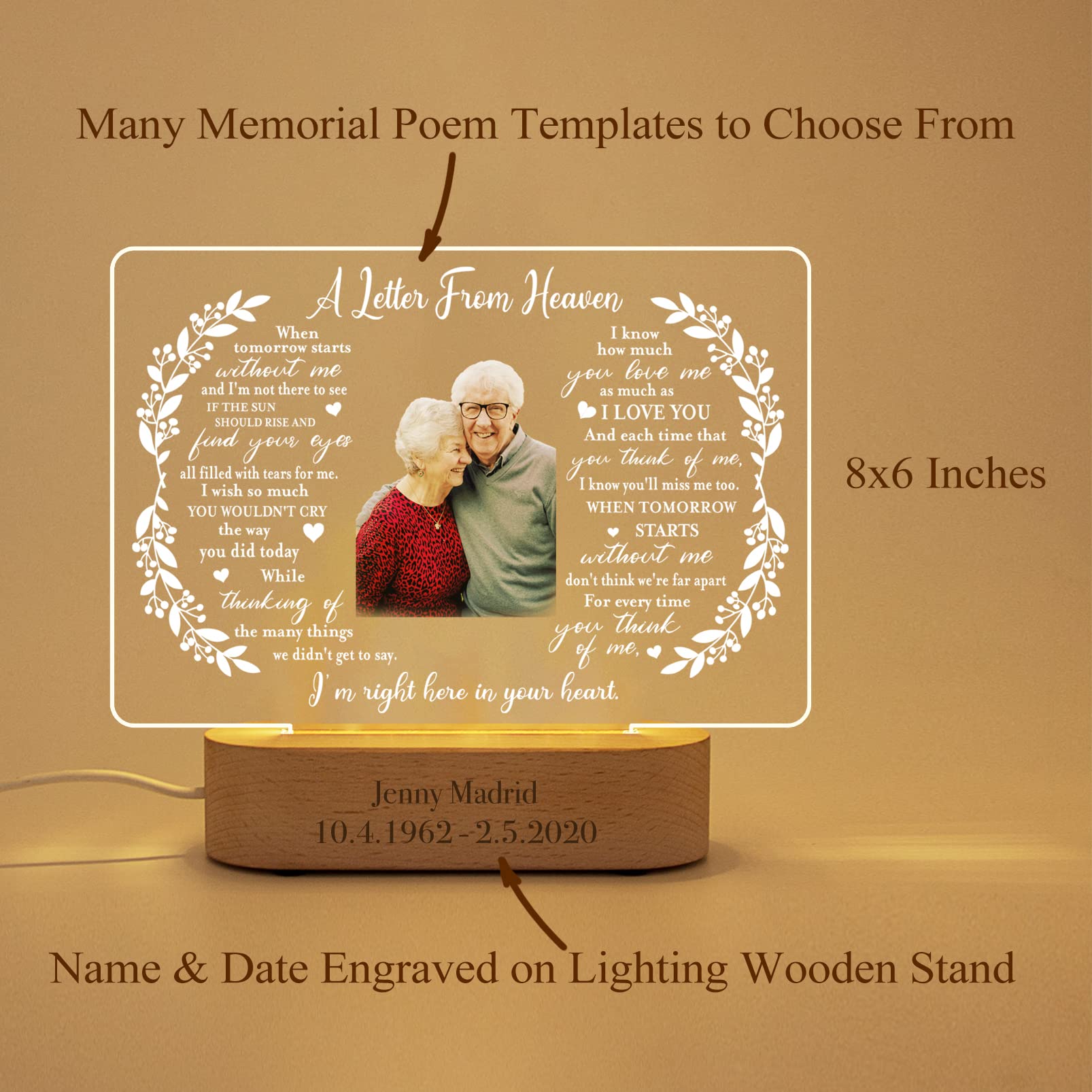 Magic Lunar Personalized Unique Sympathy Gifts For Loss Of Mom Custom In Memory of Loved One Light Up Picture Frames with Photo and Text Memorial Plaque Night Light Lamp
