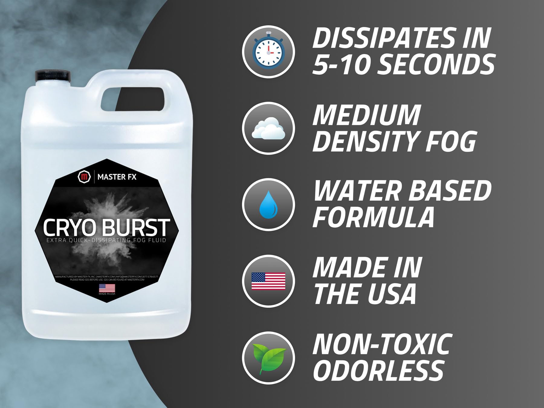 Cryo Burst - Extra Quick Dissipating Water-Based Fog Fluid - CO2 Blast Effect for LED Upshot Foggers - 1 Gallon