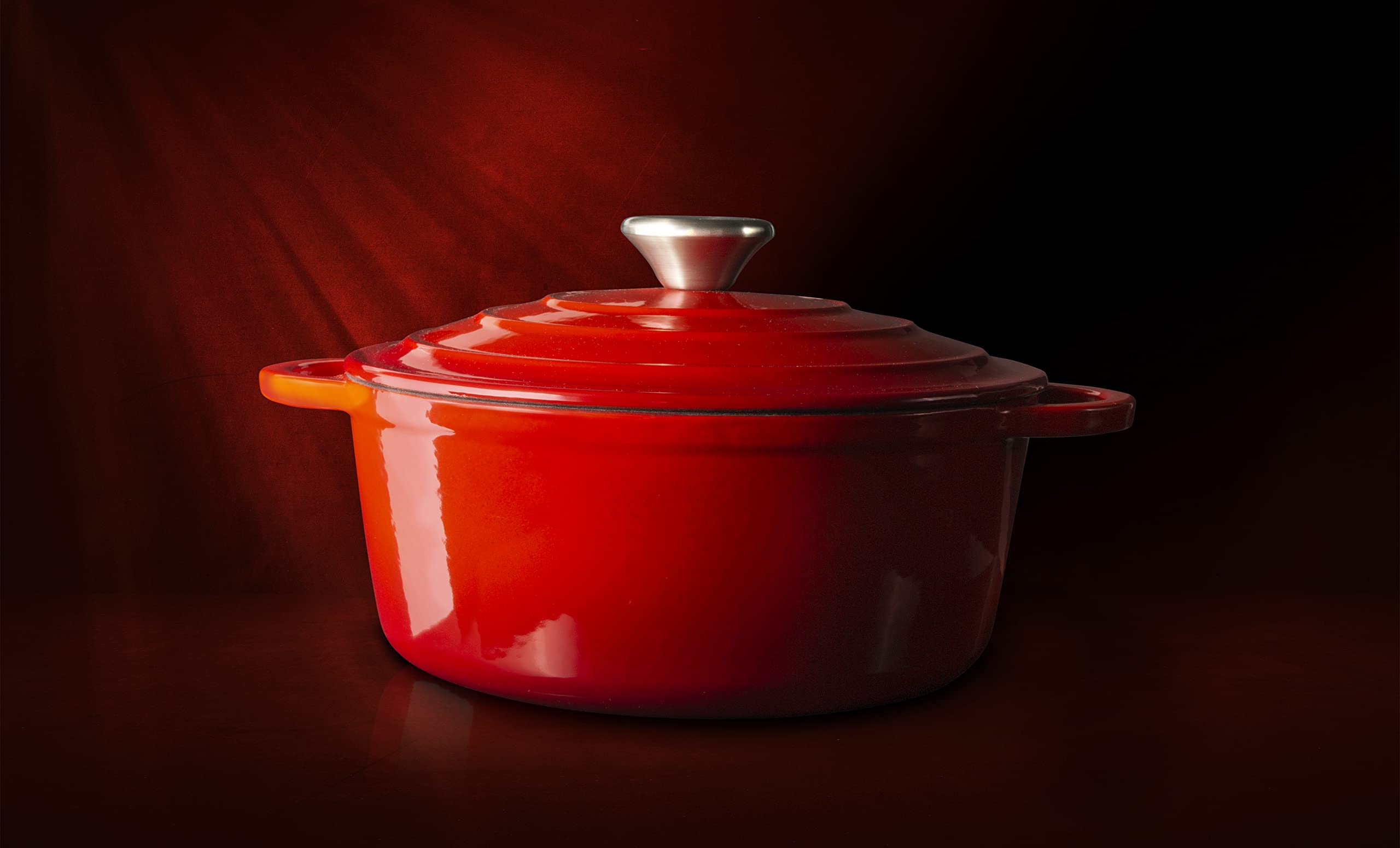 Eternal Living Enameled Cast Iron Dutch Oven with Handles and Lid, 3 Quart Red