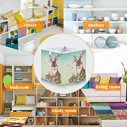 RunningBear Easter Rabbit Storage Basket Storage Bin Square Collapsible Storage Box Clothes Toys Bin Organizer for Home Office Dorm Shelf