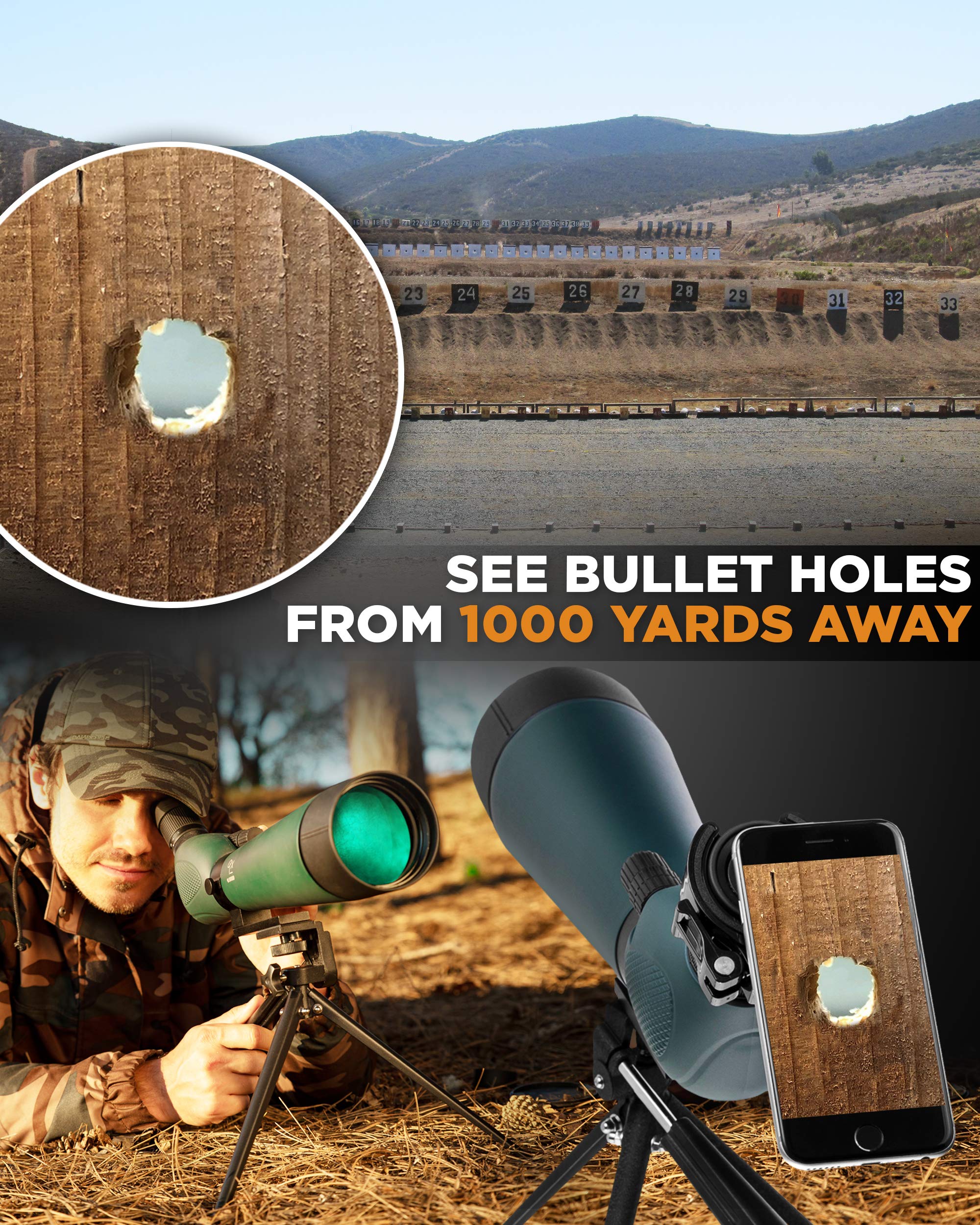 CREATIVE XP Spotting Scopes - 20x60 80mm ED Spotter Scope for Hunting, Target Shooting, Bird Watching, Astronomy - IP67 Waterproof Spotting Scope w/Photo Clicker, Tripod & Phone Adapter, Green