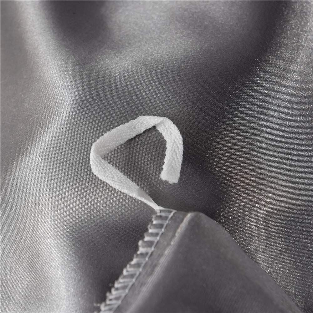 Grey Gray Luxury Silk Bedding Set. Include Silk Duvet Cover, Silk Pillow Sham and Silk Fitted Sheet. Satin Silk, Silk Blend Fabric. No Comforter or Duvet Insert Included. Full/Queen Size.