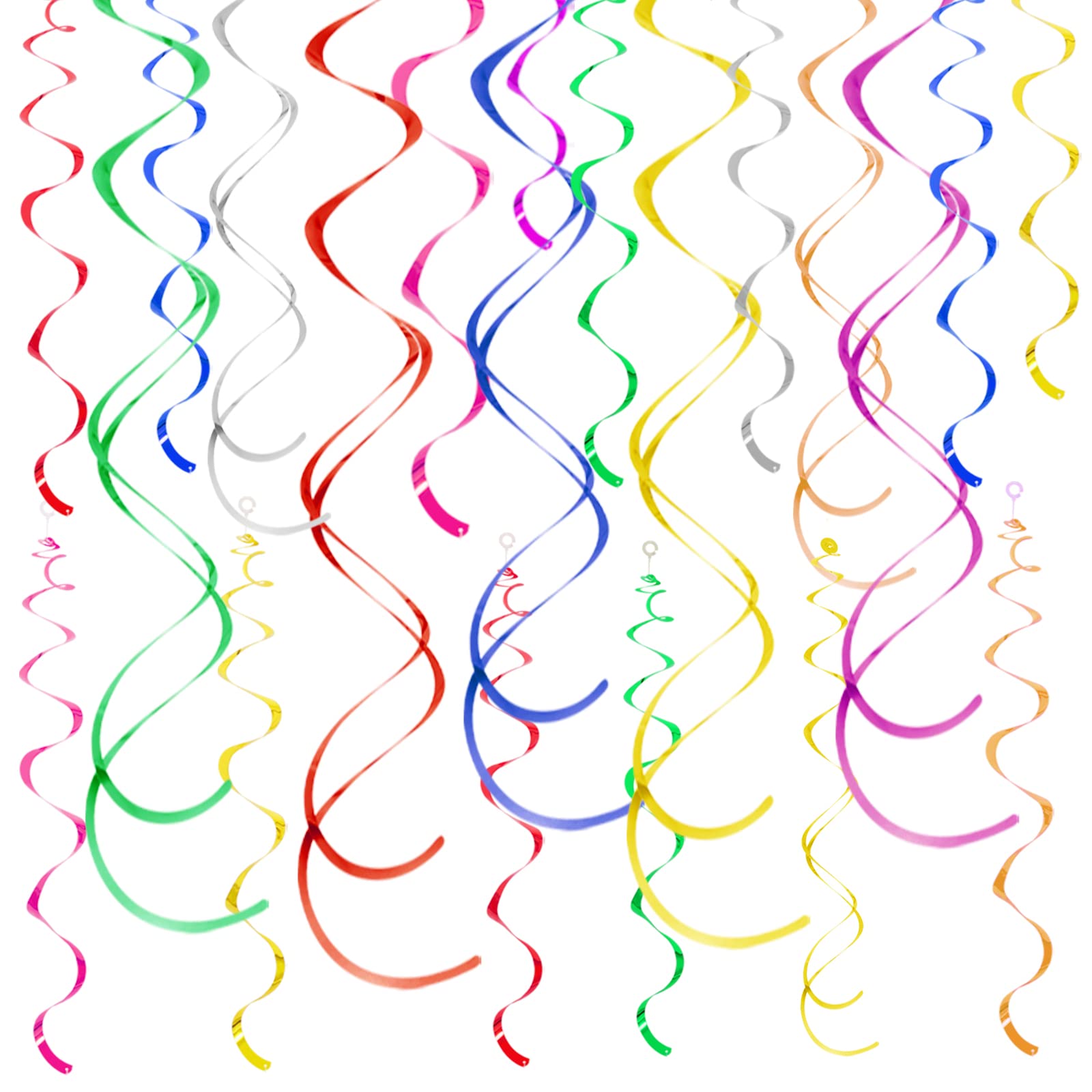 Colorful Ceiling Swirl Foil Decorations Hanging Plastic Streamer Themed Swirl Party Decoration for Wedding Thanksgiving Day Graduation Celebration, Pack of 28