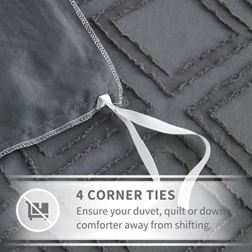 Maple&Stone Queen Duvet Cover Set, 3 Pieces Textured Tufted Boho Bedding Sets Zipper Closure Design with Ties, 1 Duvet Cover + 2 Pillow Shams, Comforter NOT Included (Dark Grey, Queen Size)
