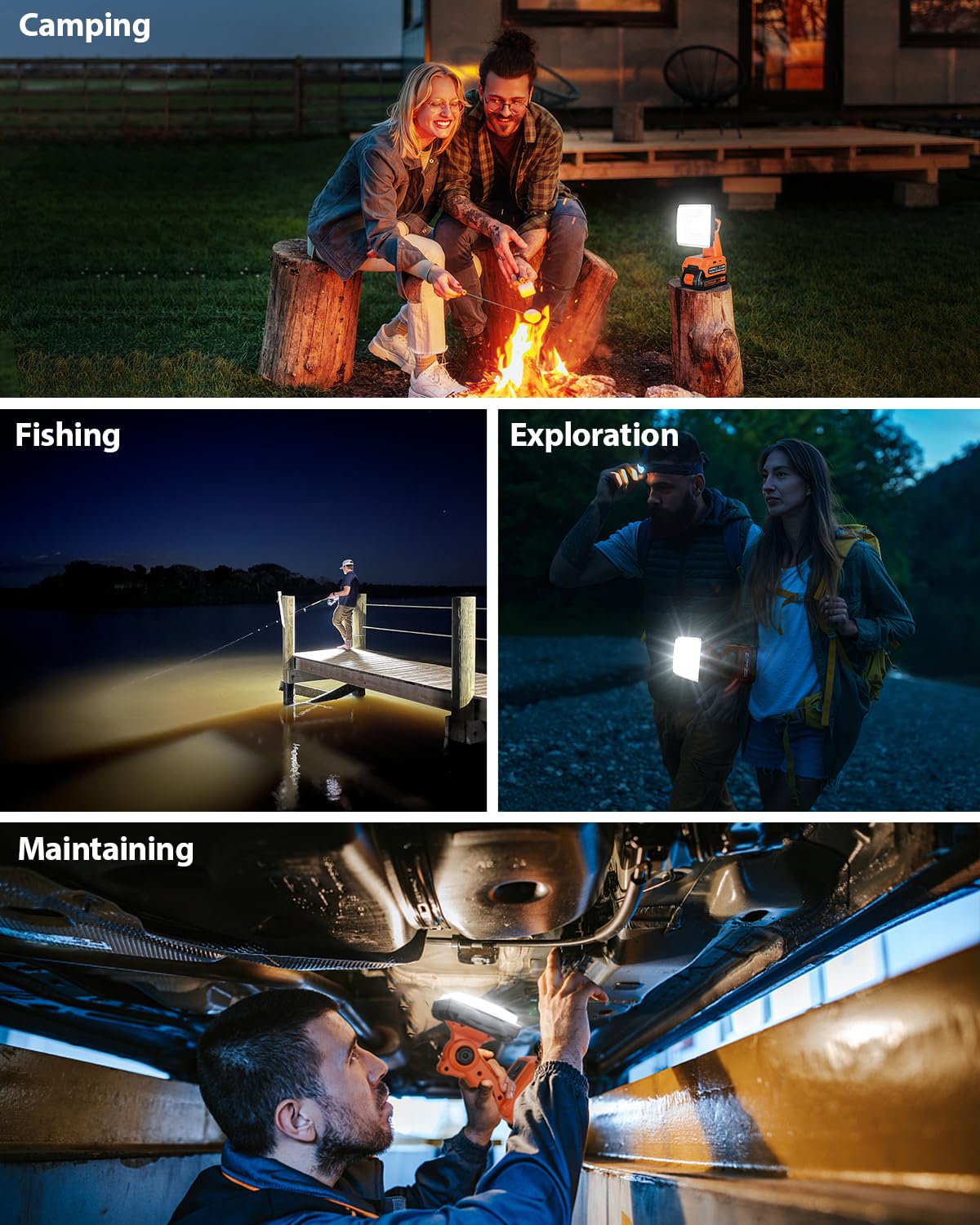 Cordless LED Work Light for Black and Decker 20v Battery, 25W LED Floodlight with USB-A&USB-C 2.1A Fast Charging Ports for Jobsite, Car Repairing, Camping, Emergency(Battery not Included)