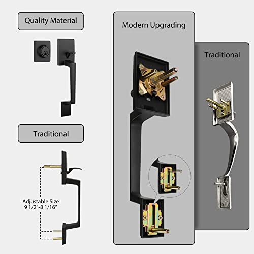 Haidms Black Front Door Handle and Deadbolt Set, Entry Door Handle and Deadbolt Set with Reversible Handle Lever,Front Door Lock Set, Front Door Handles and Locks