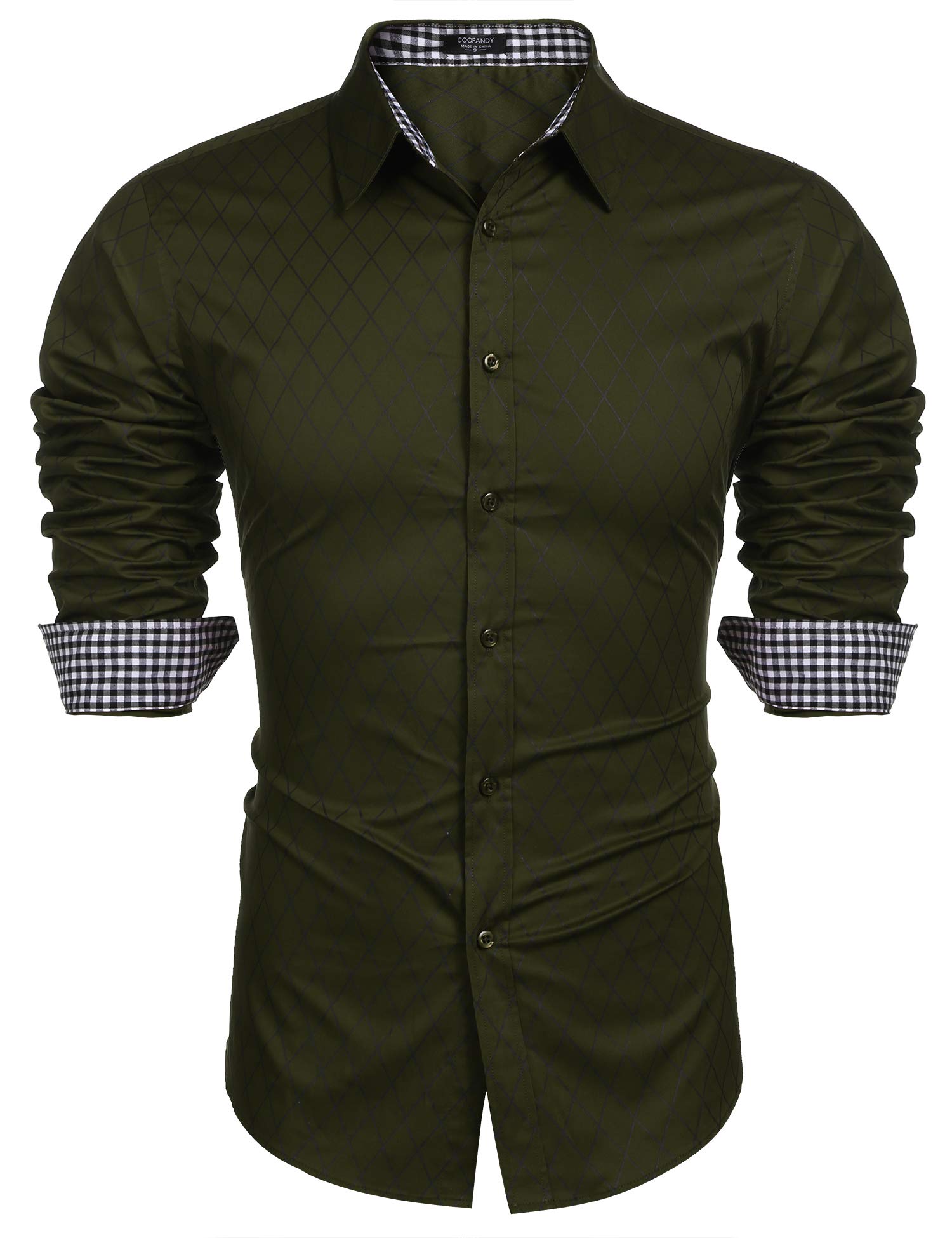 COOFANDY Mens Business Dress Shirt Long Sleeve Slim Fit Casual Button Down Army Green, Large