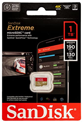 SanDisk Extreme 1TB Memory Card for GoPro Action Camera Hero 11 Black and Hero11 Black Mini (SDSQXAV-1T00-GN6MN) V30 A2 UHS-I U3 Class 10 Bundle with 1 Everything But Stromboli MicroSDXC Card Reader