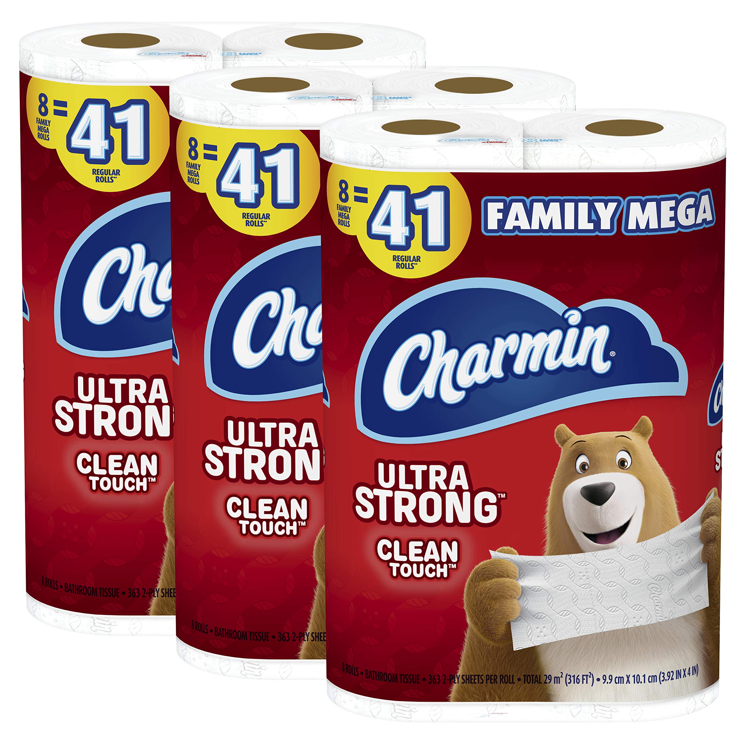Charmin Ultra Strong Clean Touch Toilet Paper, 24 Family Mega Rolls and Bounty Quick-Size Paper Towels,12 Family Rolls, Bundle (Packaging May Vary)