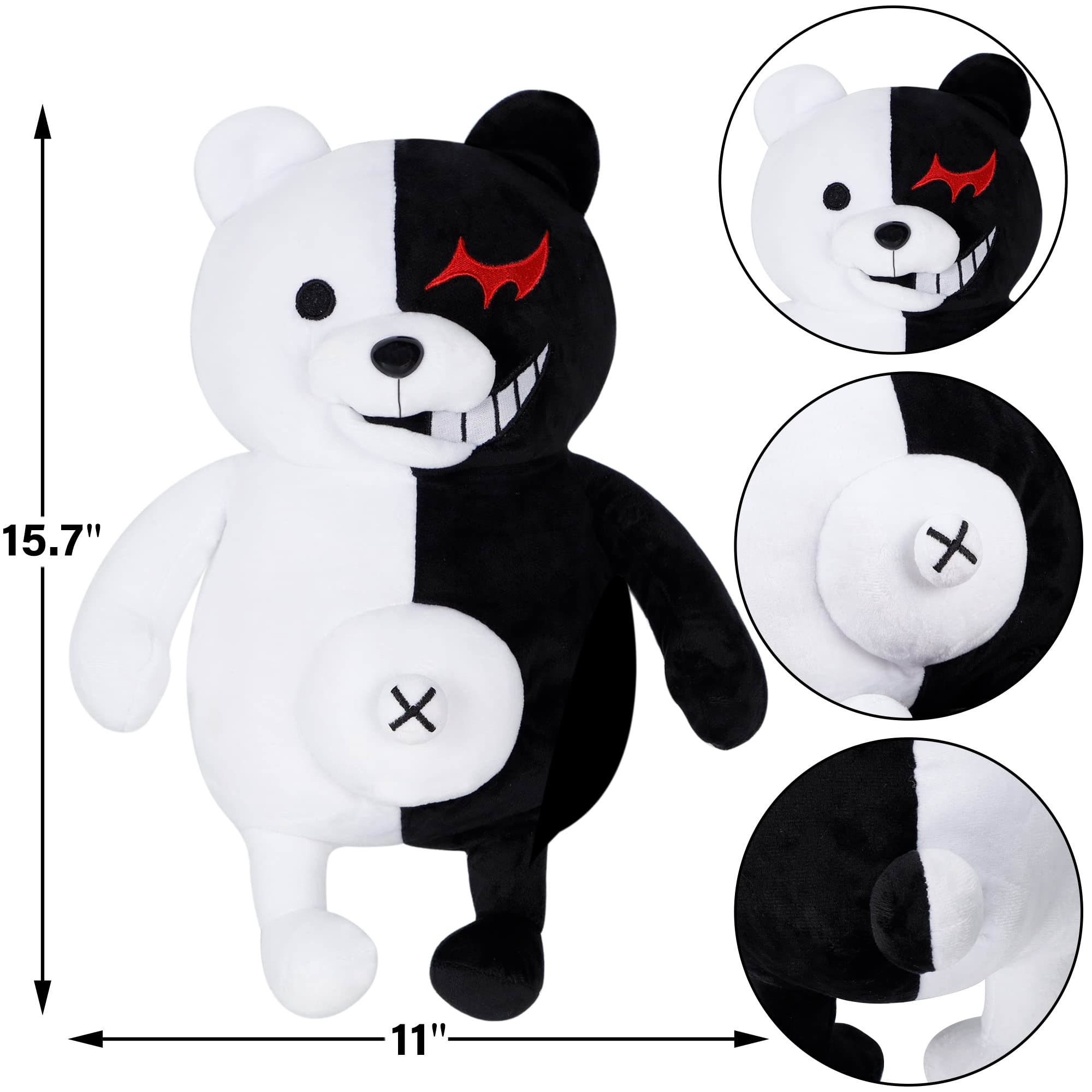 Cllayees Black White Bear, 40cm Monokuma Bear Plush Doll, Stuffed Bear Pillow Toy for Boys Girls Birthday Party Home Decor