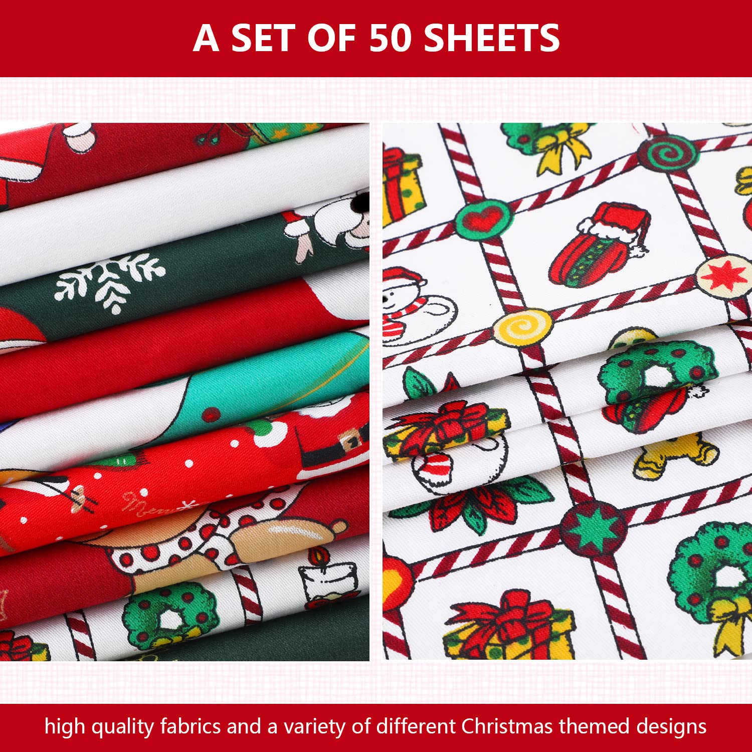 Tatuo 30 Pieces Christmas Cotton Fabric Square 10 x 10 Inch Printed Precut Floral Fabric Bundle Patchwork Fabric Scrap Christmas Material for Christmas DIY Craft Sewing Quilting