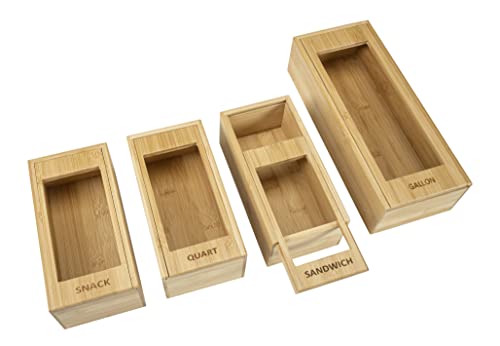 TEPUIY Ziplock Bag Storage Organizer - Multi Use Bamboo Storage Bag Organizer for Drawer - Food Storage Bag Holder Compatible with Ziplock, Ikea, Glad, Hefty (4 pieces set).