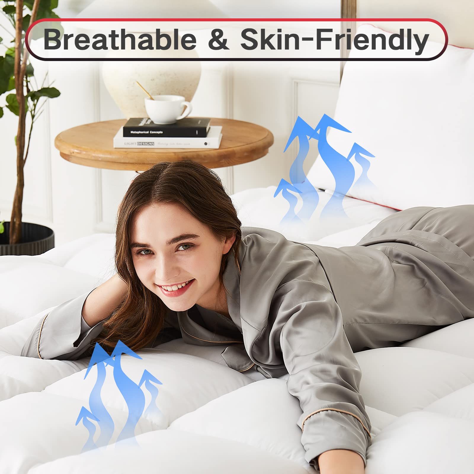 Homemate Mattress Topper, Extra Thick 3D Snow Down Alternative Overfilled Plush Mattress Pad Cover for Deep Sleep, 1800TC Cooling Pillow Top with 8-21 Inch Deep Pocket