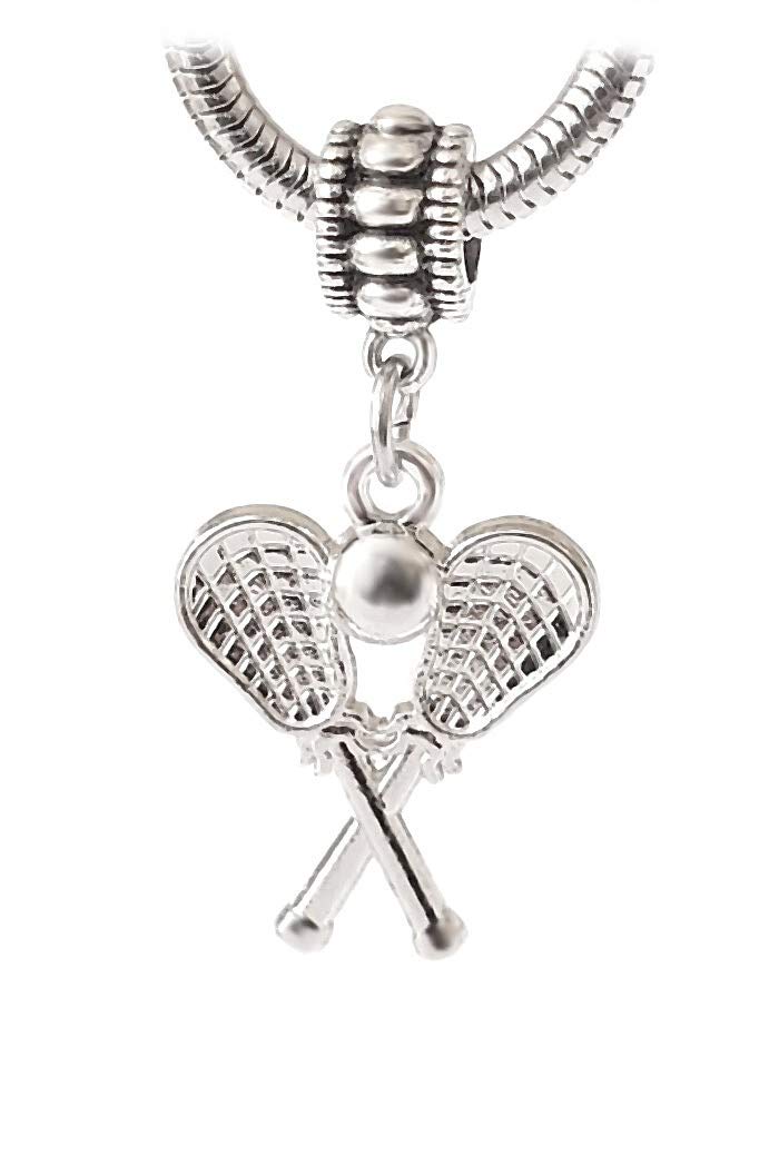 Dangle Lacrosse Sticks and Ball Charm Bead