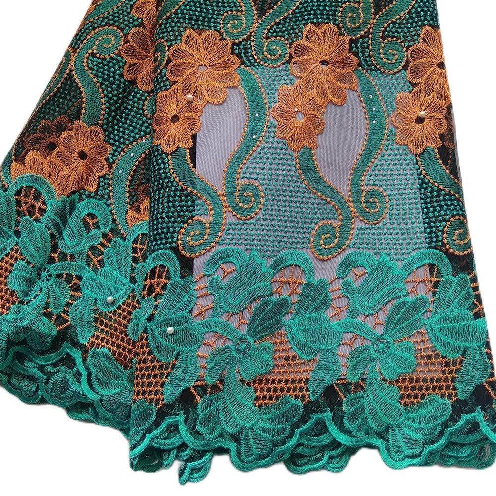 LadyQ Tulle African Net Lace Fabric with Beads and Stones Green Latest African Lace Fabric 2023 French Wedding Bridal Lace Fabric (Green)