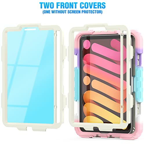 Timecity iPad Mini 6 Case (iPad Mini 6th Generation Case 8.3 inch 2021): with Strong Protection, Screen Protector, Handle, Shoulder Strap, 360° Rotating Stand, Pencil Holder - Pink Camo
