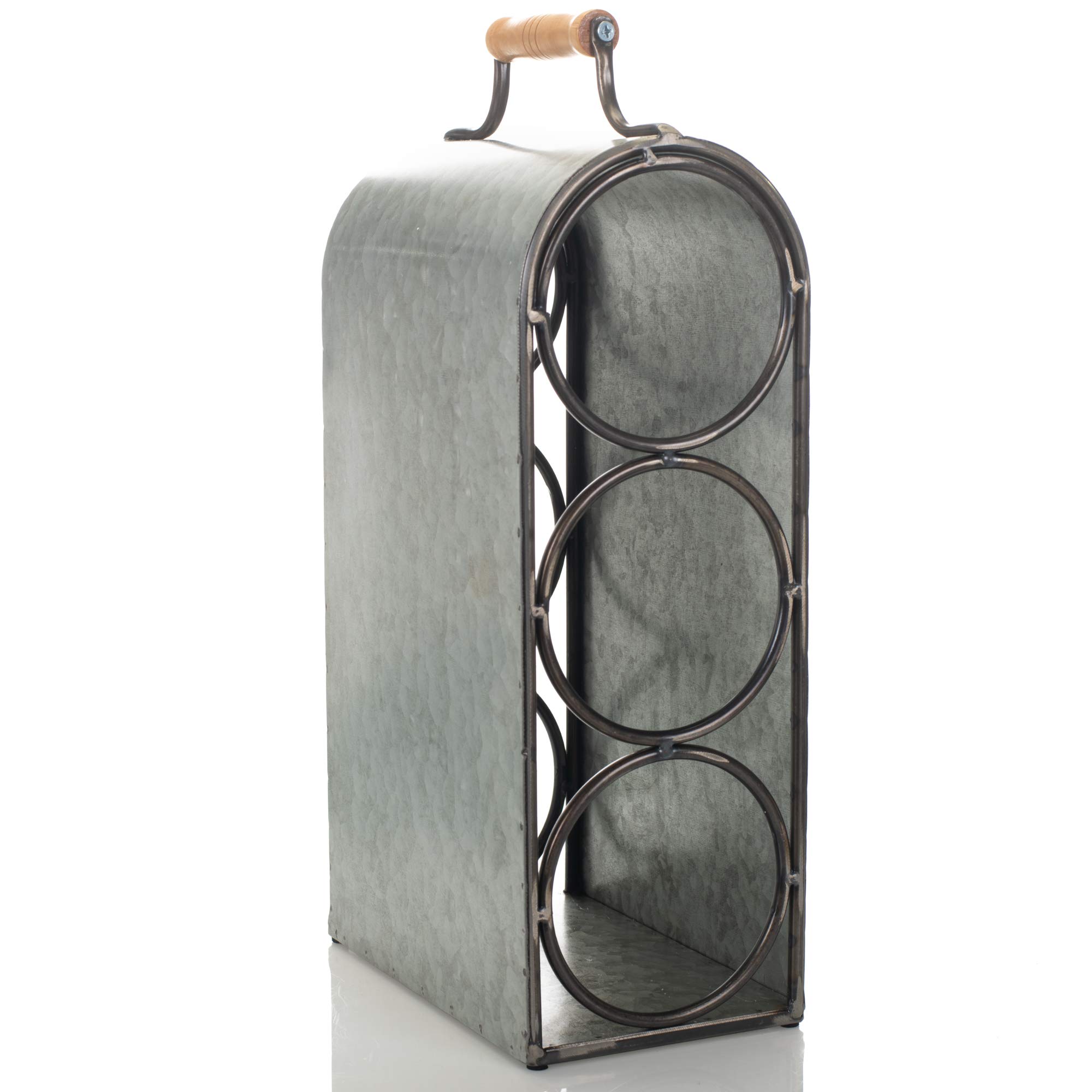 Drew Derose Three Bottle Galvanized Silver Tone 14 x 4 Metal Tabletop Wine Holder Rack