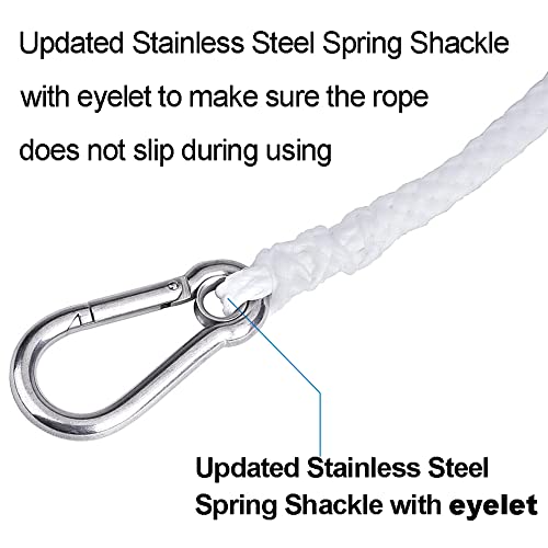 MARINE SYSTEM Made PP Hollow Braid Anchor Line Polypropylene 1/4 inch 50FT 100FT with Stainless Steel Spring Hook, White (1/4" x 50')