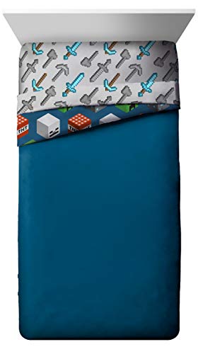 Minecraft Isometric Characters Twin Comforter - Super Soft Bedding Features Creeper - Fade Resistant Polyester Microfiber Fill (Official Minecraft Product)