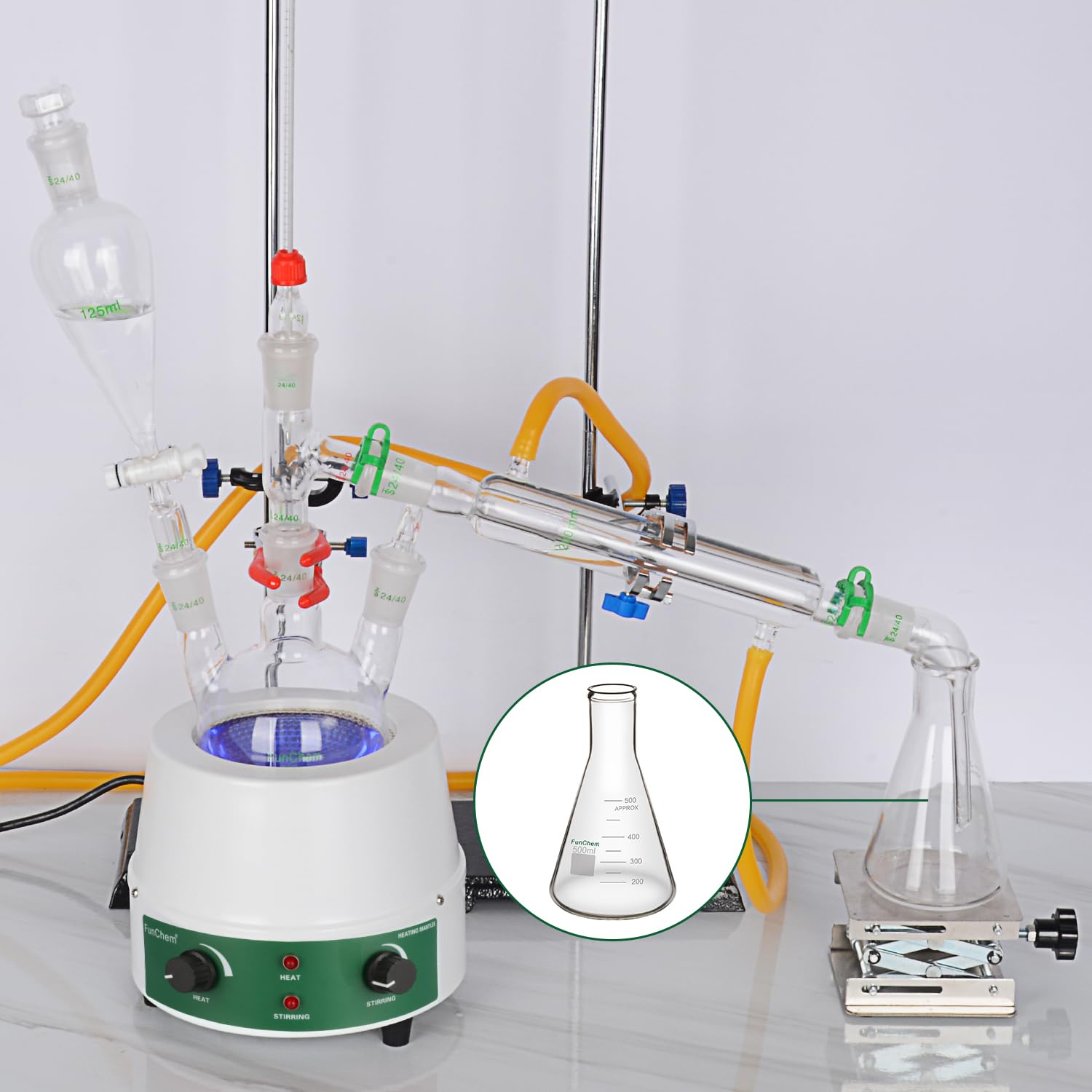 FunChem Narrow Mouth Glass Erlenmeyer Flasks with Heavy Duty Rim, Clear Graduations (500 ml)